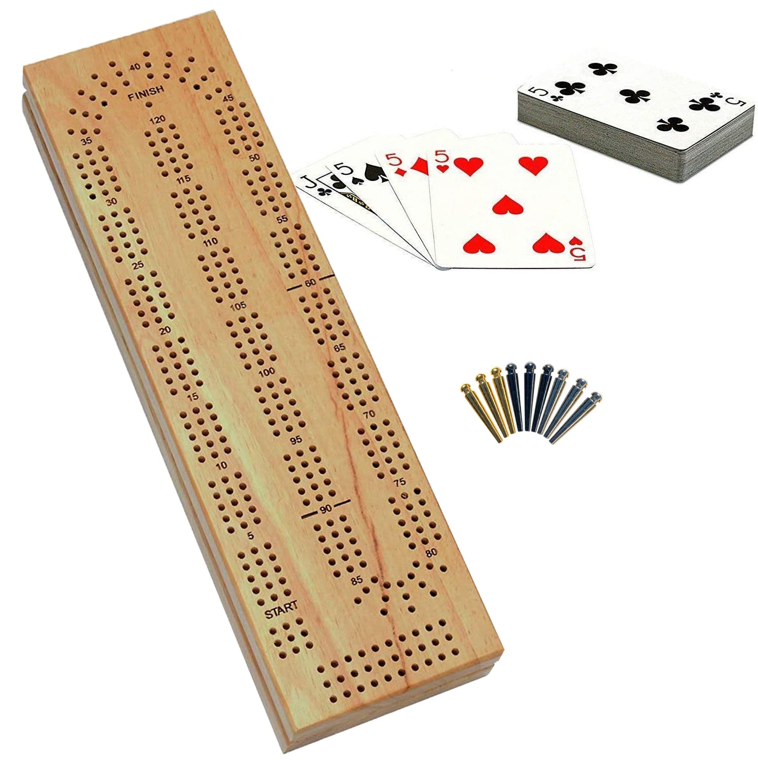 WE Games Cabinet Cribbage Set - Solid Wood Continuous 3 Track Board wi ...